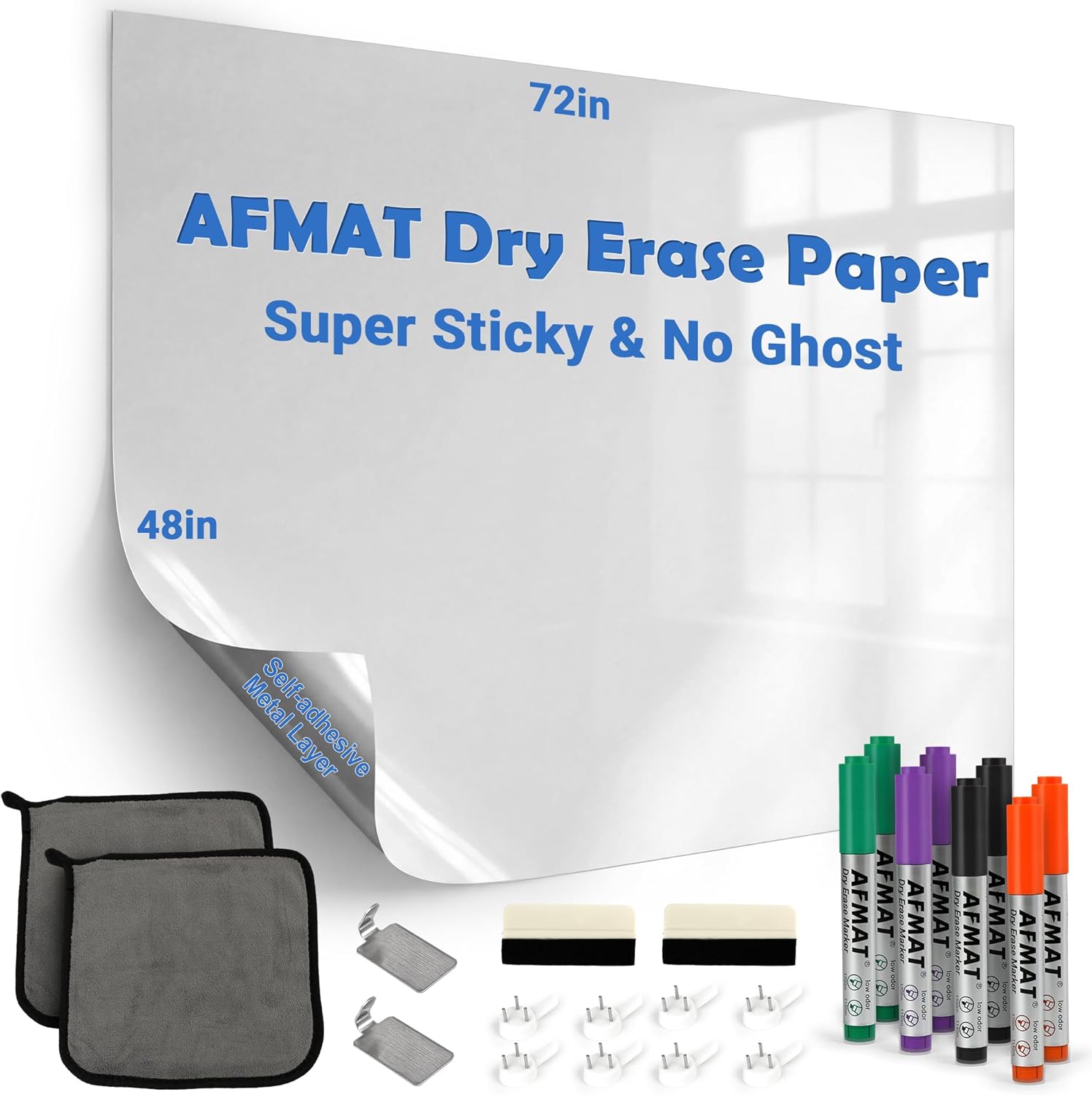 AFMAT White Board Dry Erase Paper, 72" x 48" Large Whiteboard Wallpape